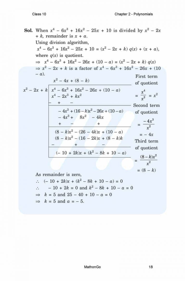 NCERT Solutions for Class 10 Maths Chapter 2 – Polynomials – MathonGo
