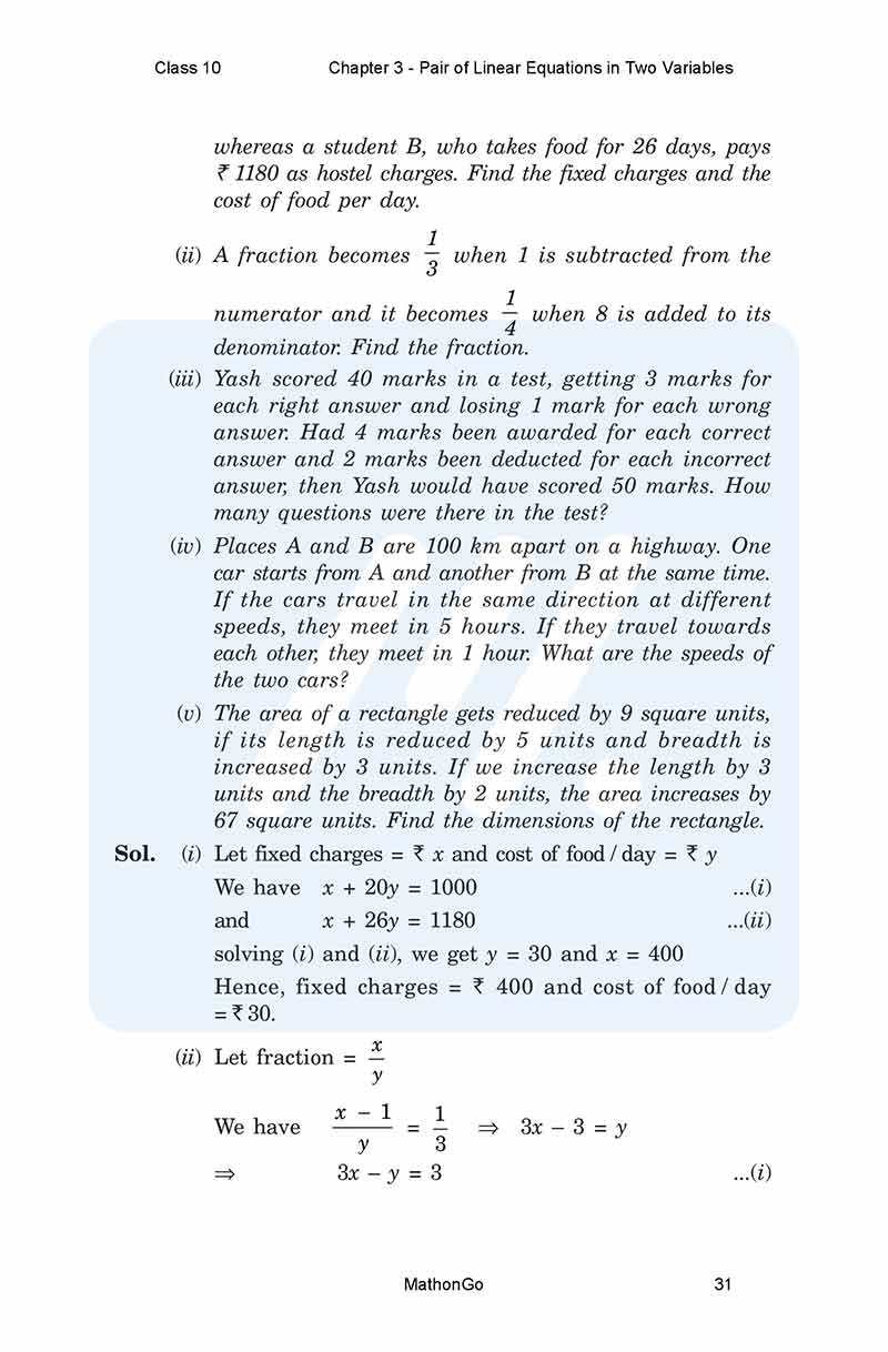 NCERT Solutions for Class 10 Maths Chapter 3 – Pair of Linear Equations ...