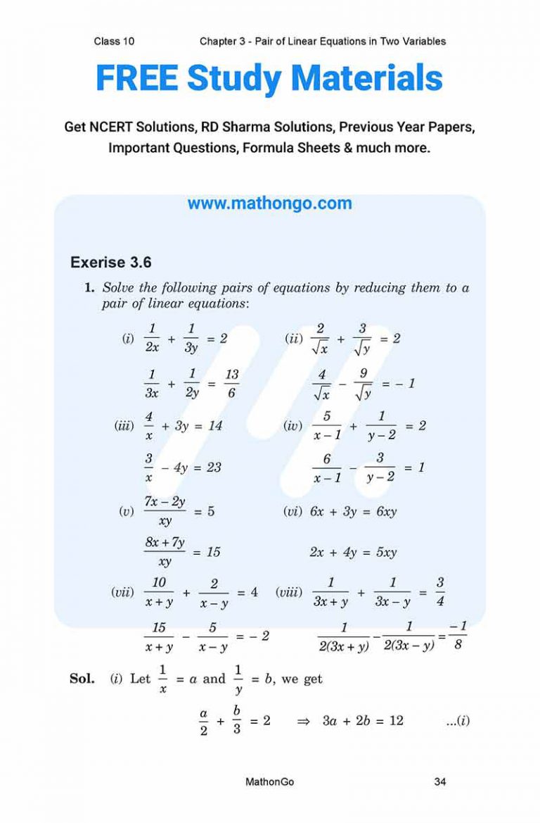NCERT Solutions for Class 10 Maths Chapter 3 Exercise 3.6 – MathonGo