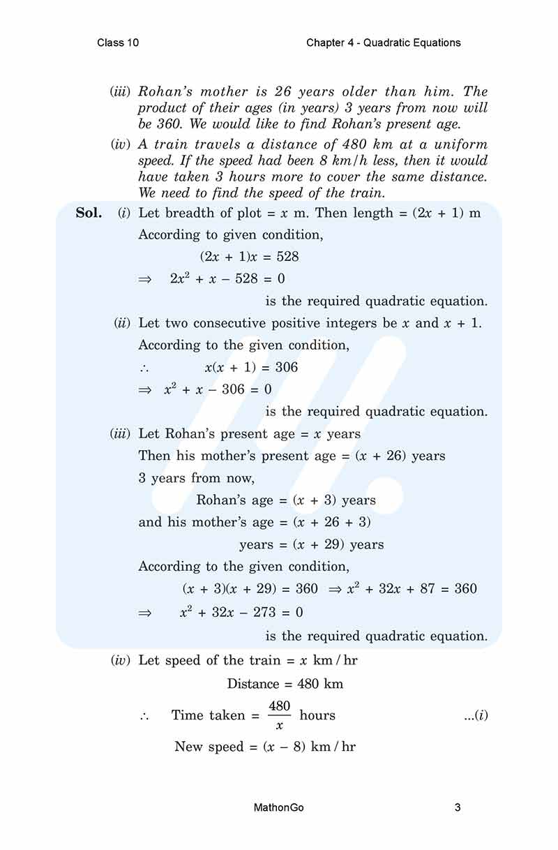 NCERT Solutions for Class 10 Maths Chapter 4 – Quadratic Equations ...
