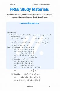 NCERT Solutions for Class 10 Maths Chapter 4 – Quadratic Equations ...