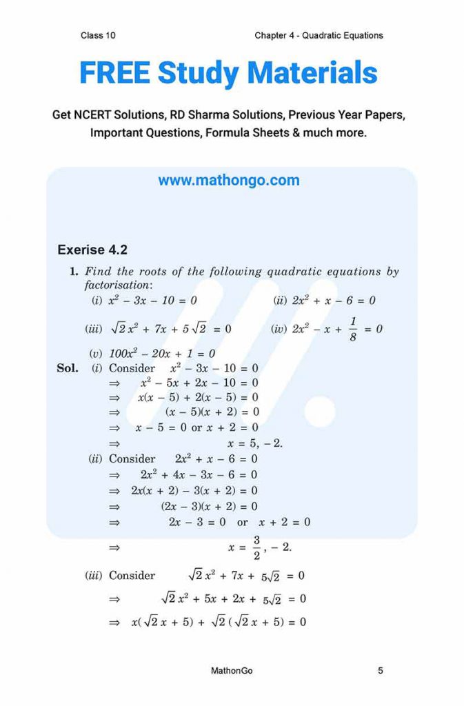 NCERT Solutions For Class 10 Maths Chapter 4 Exercise 4 2 MathonGo
