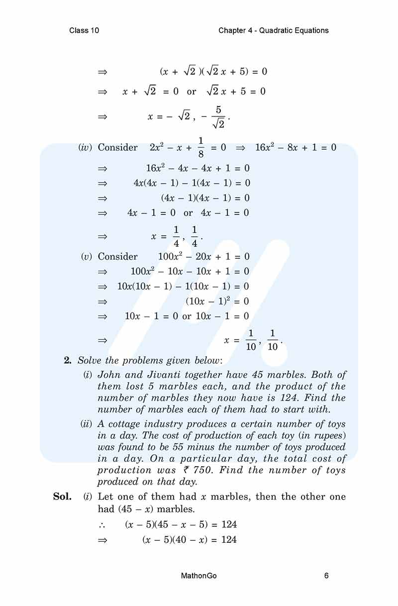 NCERT Solutions for Class 10 Maths Chapter 4 – Quadratic Equations ...