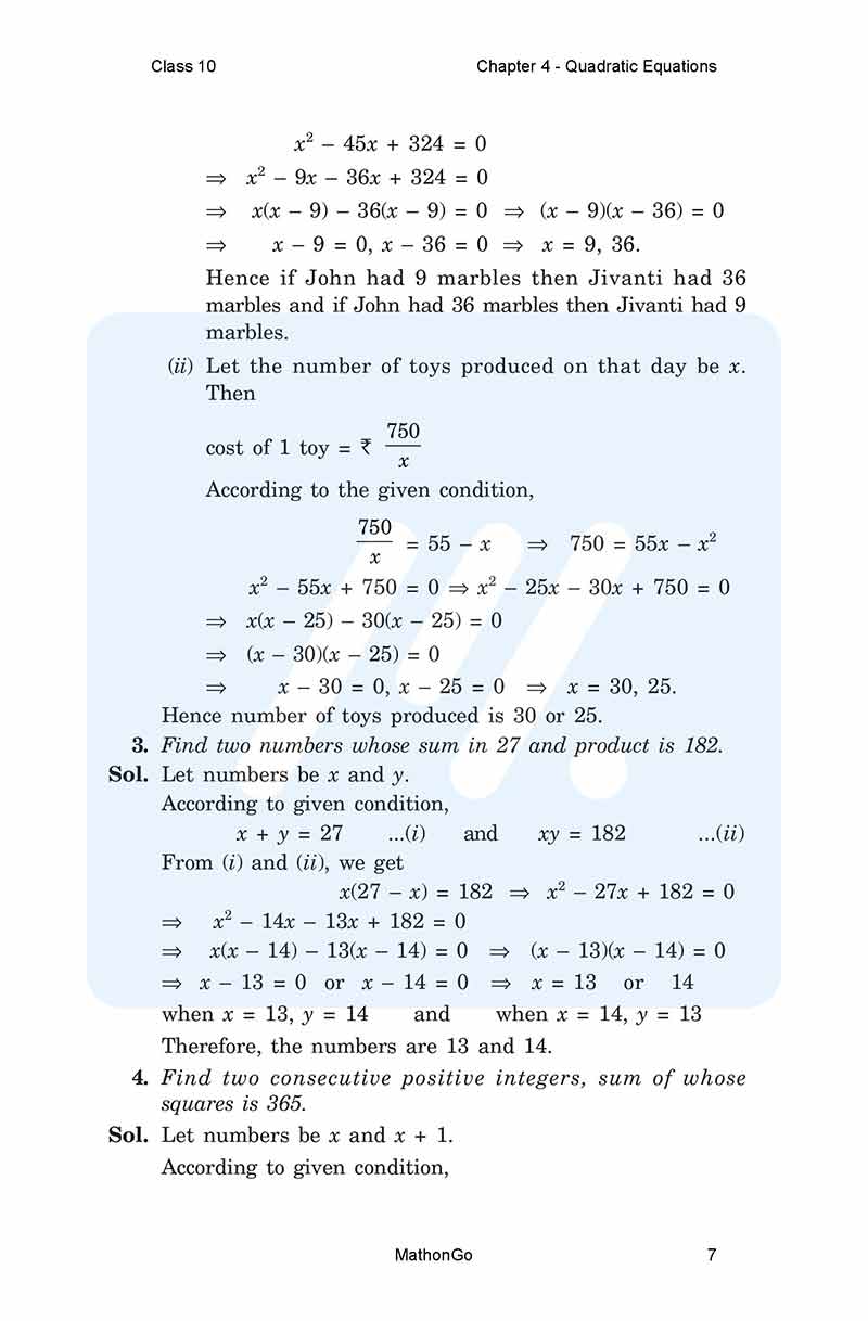 NCERT Solutions for Class 10 Maths Chapter 4 – Quadratic Equations ...