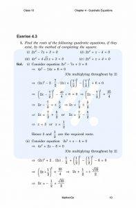 NCERT Solutions for Class 10 Maths Chapter 4 – Quadratic Equations ...