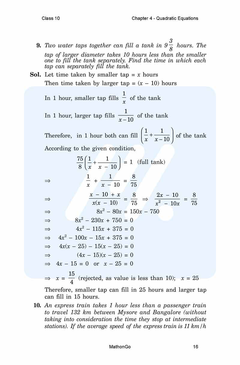 NCERT Solutions for Class 10 Maths Chapter 4 – Quadratic Equations ...