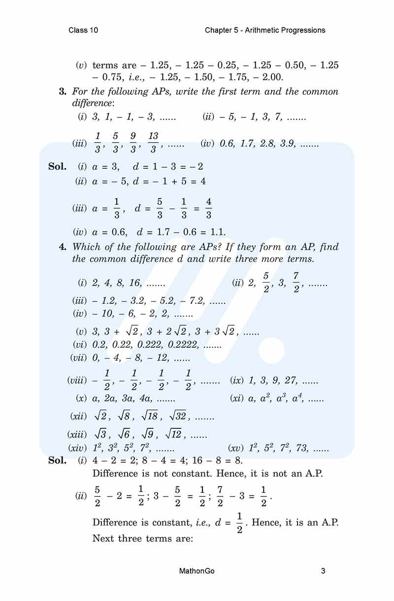 NCERT Solutions for Class 10 Maths Chapter 5 – Arithmetic Progressions – MathonGo