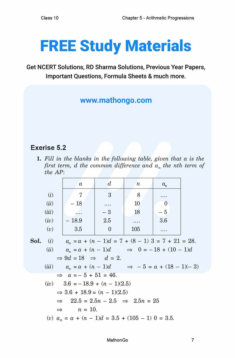 NCERT Solutions For Class 10 Maths Chapter 5 Exercise 5 2 MathonGo