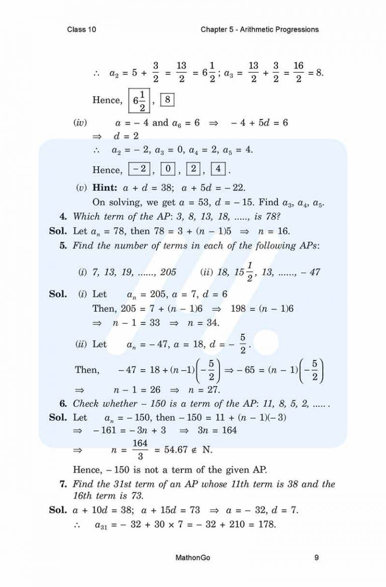 NCERT Solutions for Class 10 Maths Chapter 5 – Arithmetic Progressions ...