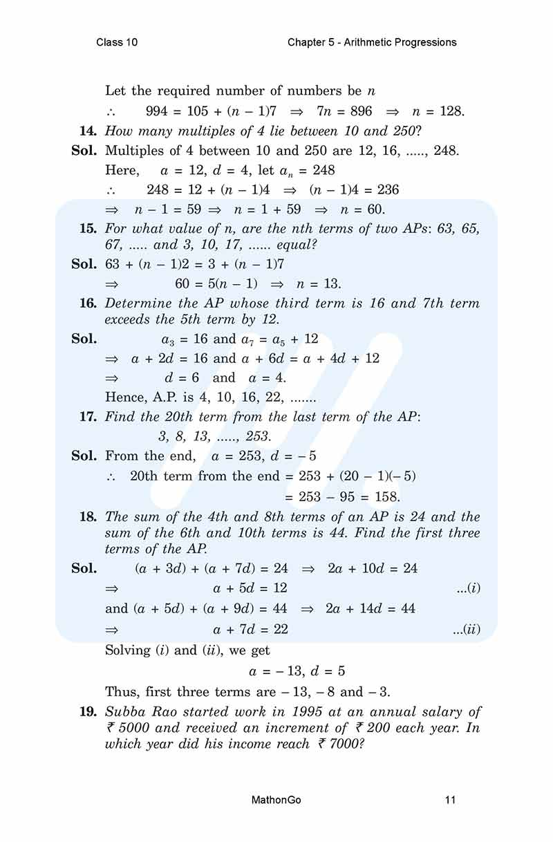 NCERT Solutions for Class 10 Maths Chapter 5 – Arithmetic Progressions ...