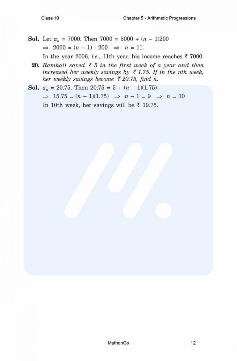 NCERT Solutions for Class 10 Maths Chapter 5 – Arithmetic Progressions ...