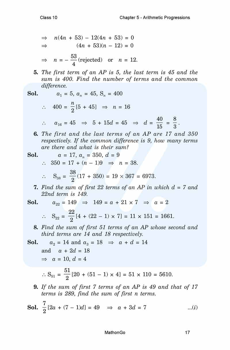 NCERT Solutions for Class 10 Maths Chapter 5 – Arithmetic Progressions – MathonGo