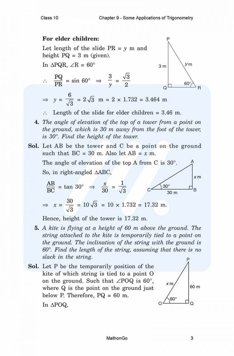 NCERT Solutions for Class 10 Maths Chapter 9 – Some Applications of ...