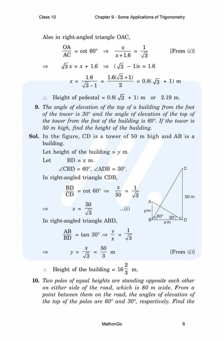 NCERT Solutions for Class 10 Maths Chapter 9 – Some Applications of ...
