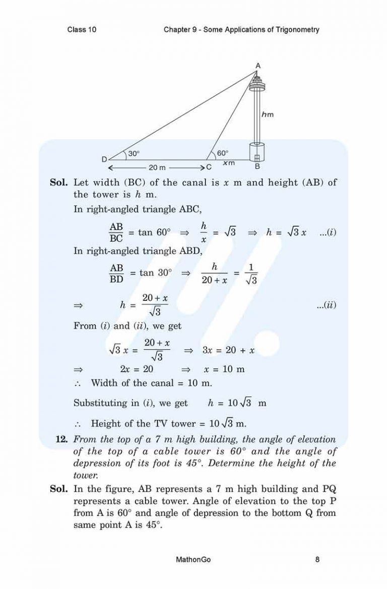 NCERT Solutions For Class 10 Maths Chapter 9 Some Applications Of