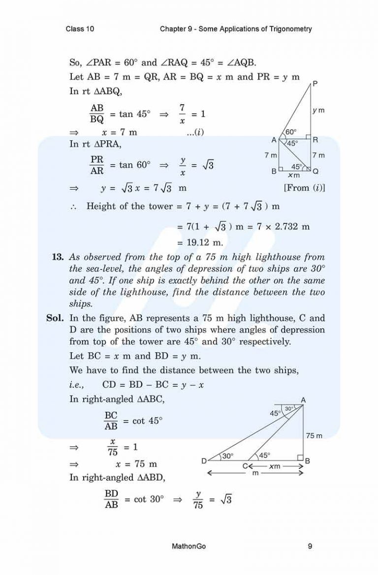 NCERT Solutions for Class 10 Maths Chapter 9 – Some Applications of ...