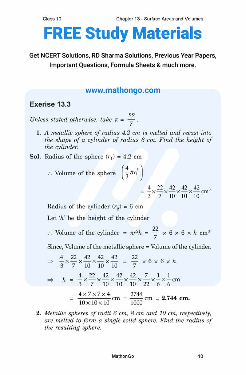 NCERT Solutions for Class 10 Maths Chapter 13 Exercise 13.3 – MathonGo