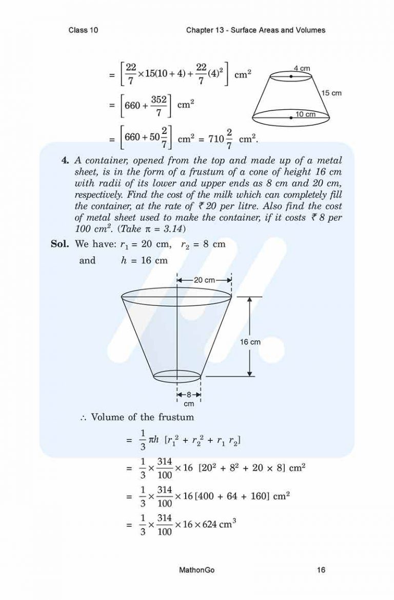 NCERT Solutions for Class 10 Maths Chapter 13 – Surface Areas and ...