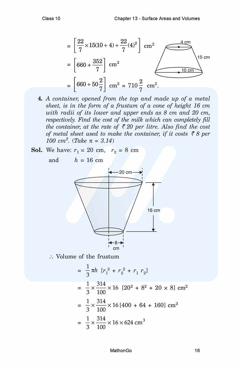 NCERT Solutions for Class 10 Maths Chapter 13 – Surface Areas and Volumes – MathonGo