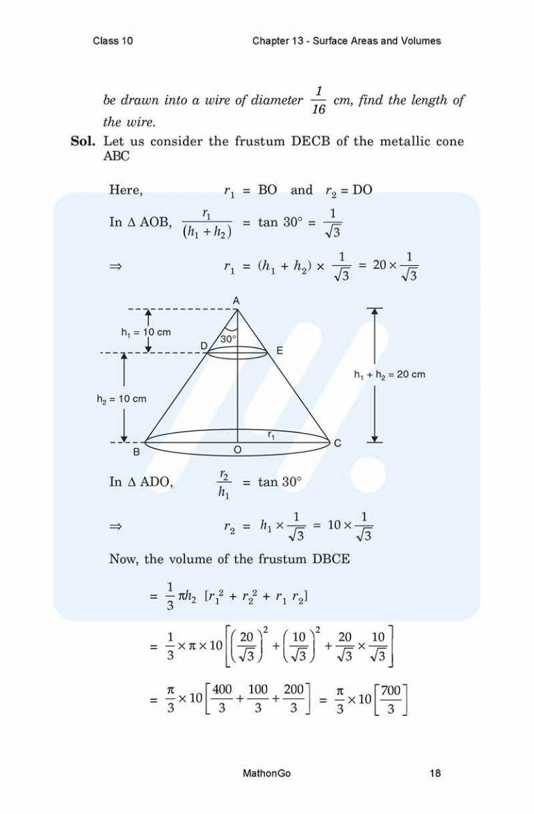 NCERT Solutions for Class 10 Maths Chapter 13 – Surface Areas and Volumes – MathonGo