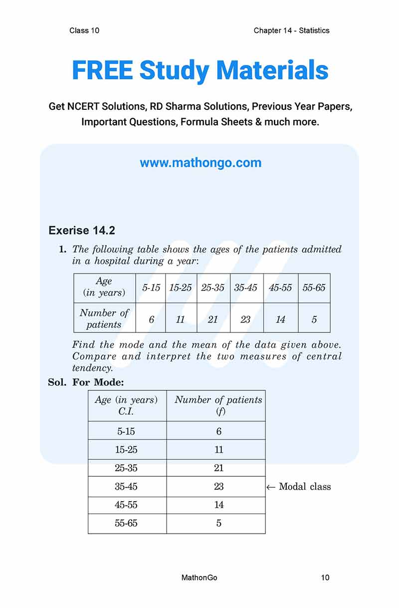NCERT Solutions for Class 10 Maths Chapter 14 – Statistics – MathonGo