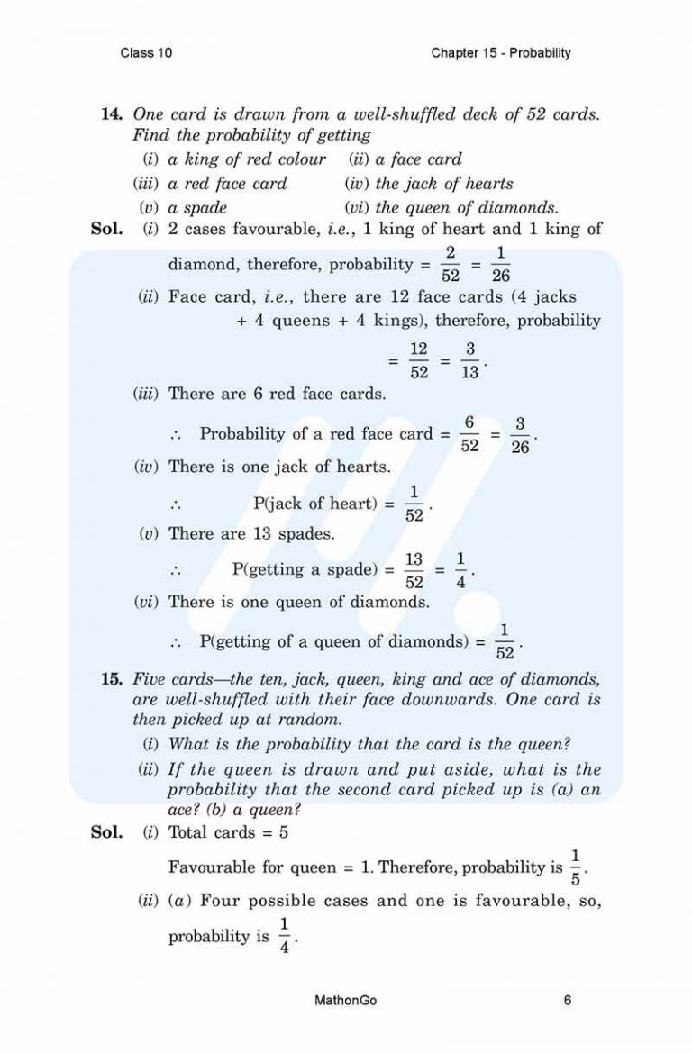 NCERT Solutions for Class 10 Maths Chapter 15 – Probability – MathonGo