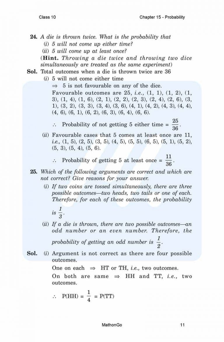 NCERT Solutions for Class 10 Maths Chapter 15 – Probability – MathonGo