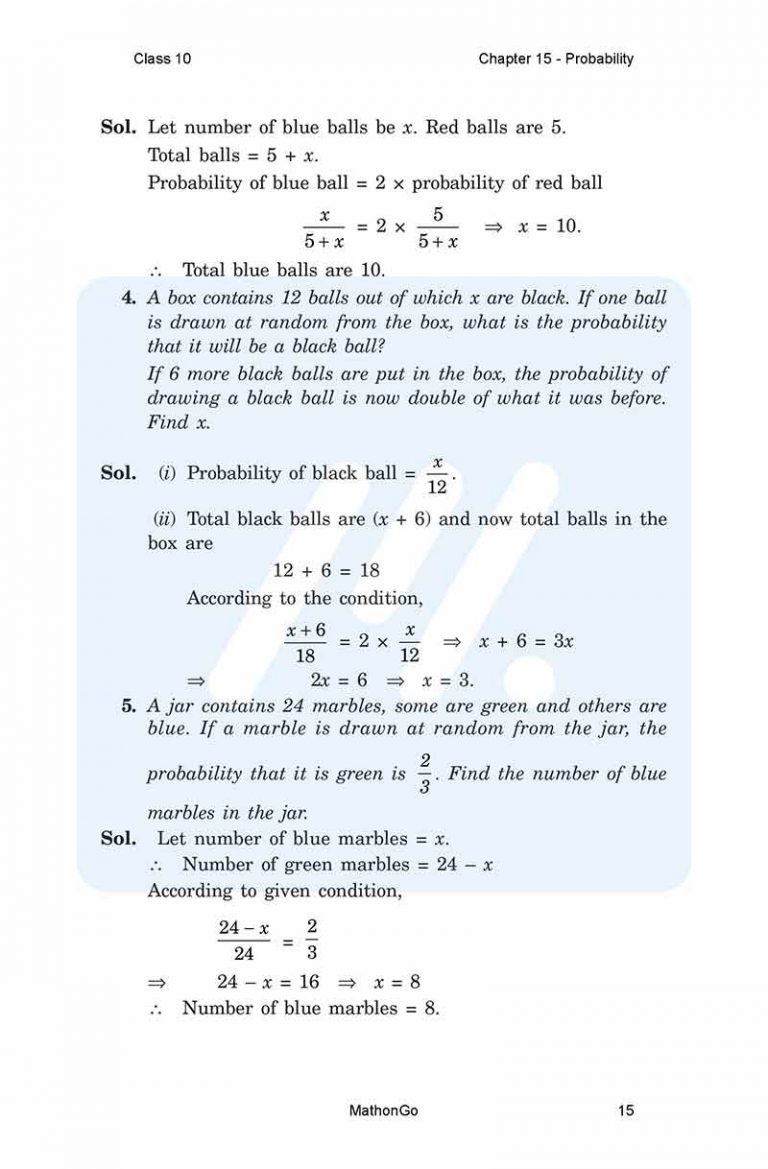NCERT Solutions for Class 10 Maths Chapter 15 – Probability – MathonGo