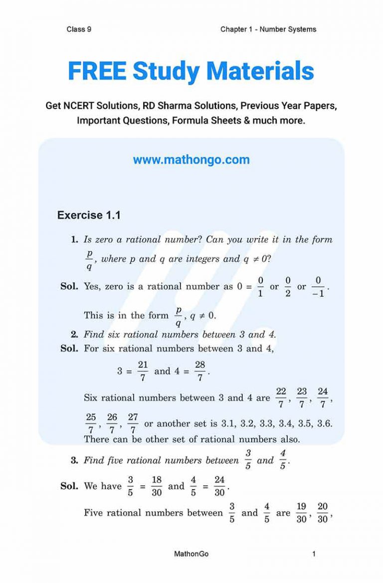 NCERT Solutions for Class 9 Maths Chapter 1 – Number Systems – MathonGo