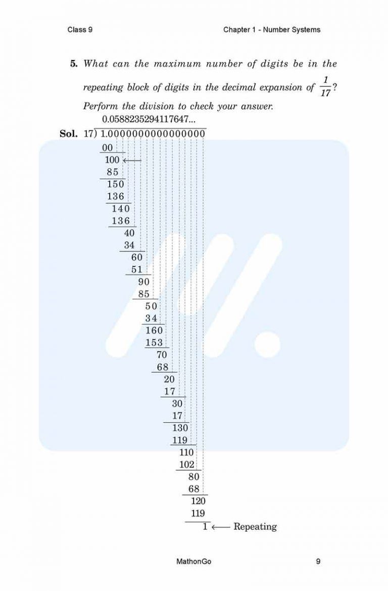 NCERT Solutions for Class 9 Maths Chapter 1 – Number Systems – MathonGo