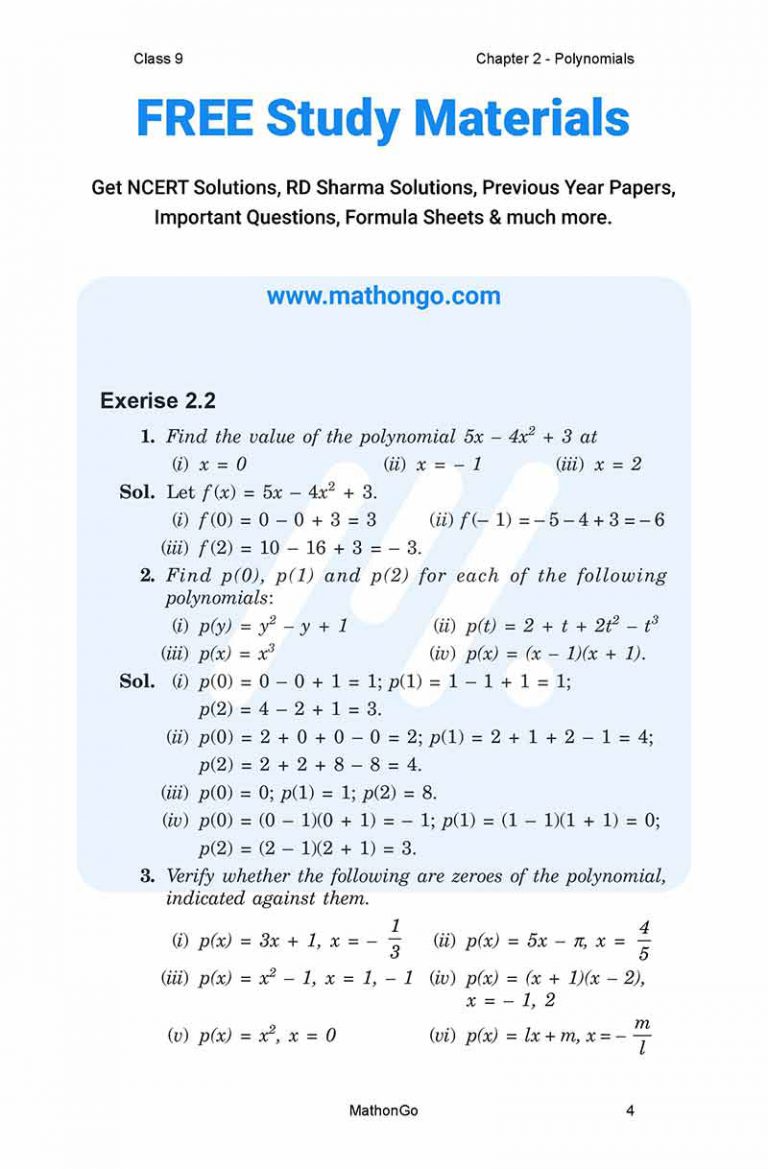 NCERT Solutions For Class 9 Maths Chapter 2 Exercise 2 2 MathonGo