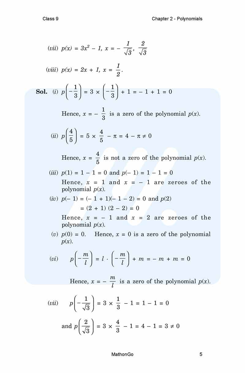 NCERT Solutions for Class 9 Maths Chapter 2 – Polynomials – MathonGo