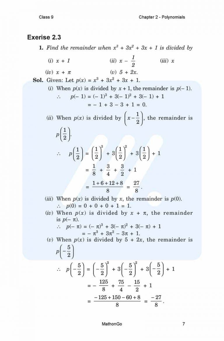 NCERT Solutions for Class 9 Maths Chapter 2 – Polynomials – MathonGo