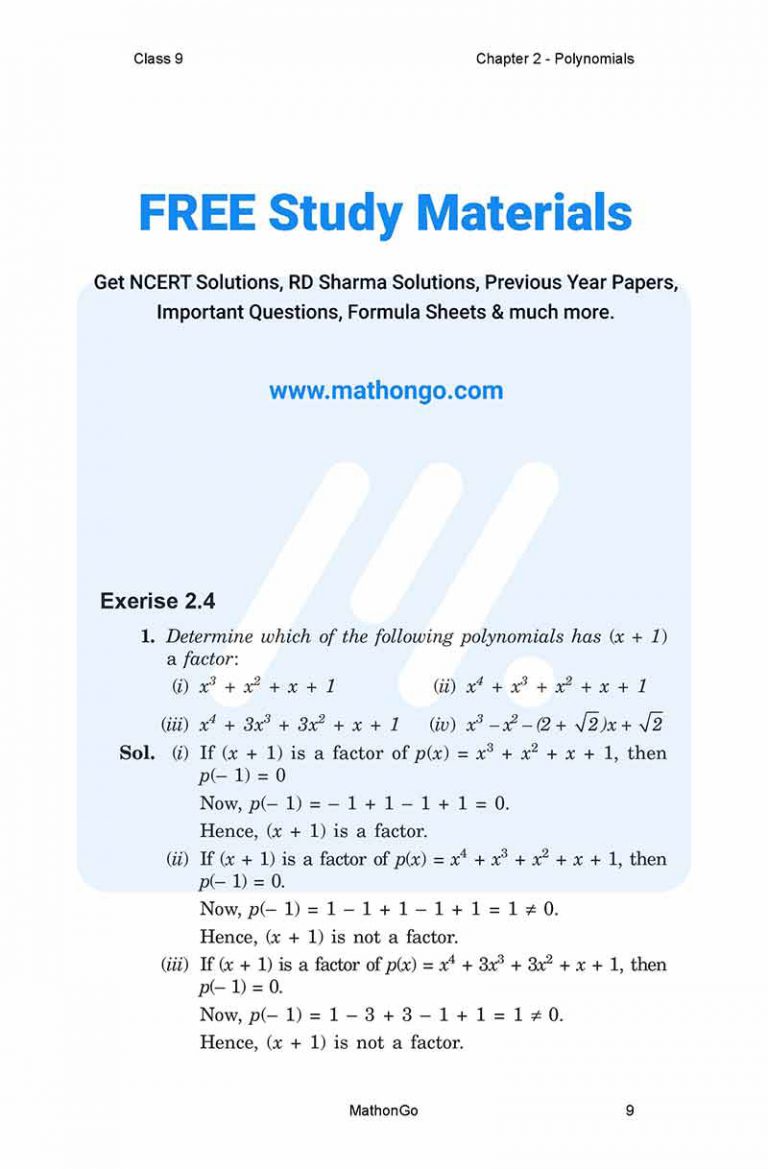 NCERT Solutions for Class 9 Maths Chapter 2 Exercise 2.4 – MathonGo