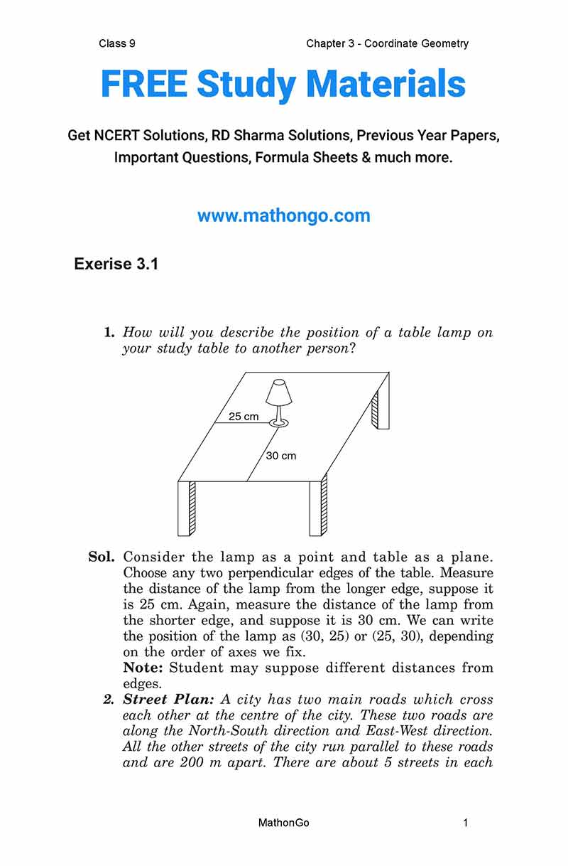 NCERT Solutions For Class 9 Maths Chapter 3 Coordinate Geometry NCERT Solutions For Class 9 Maths Chapter 3 Coordinate Geometry