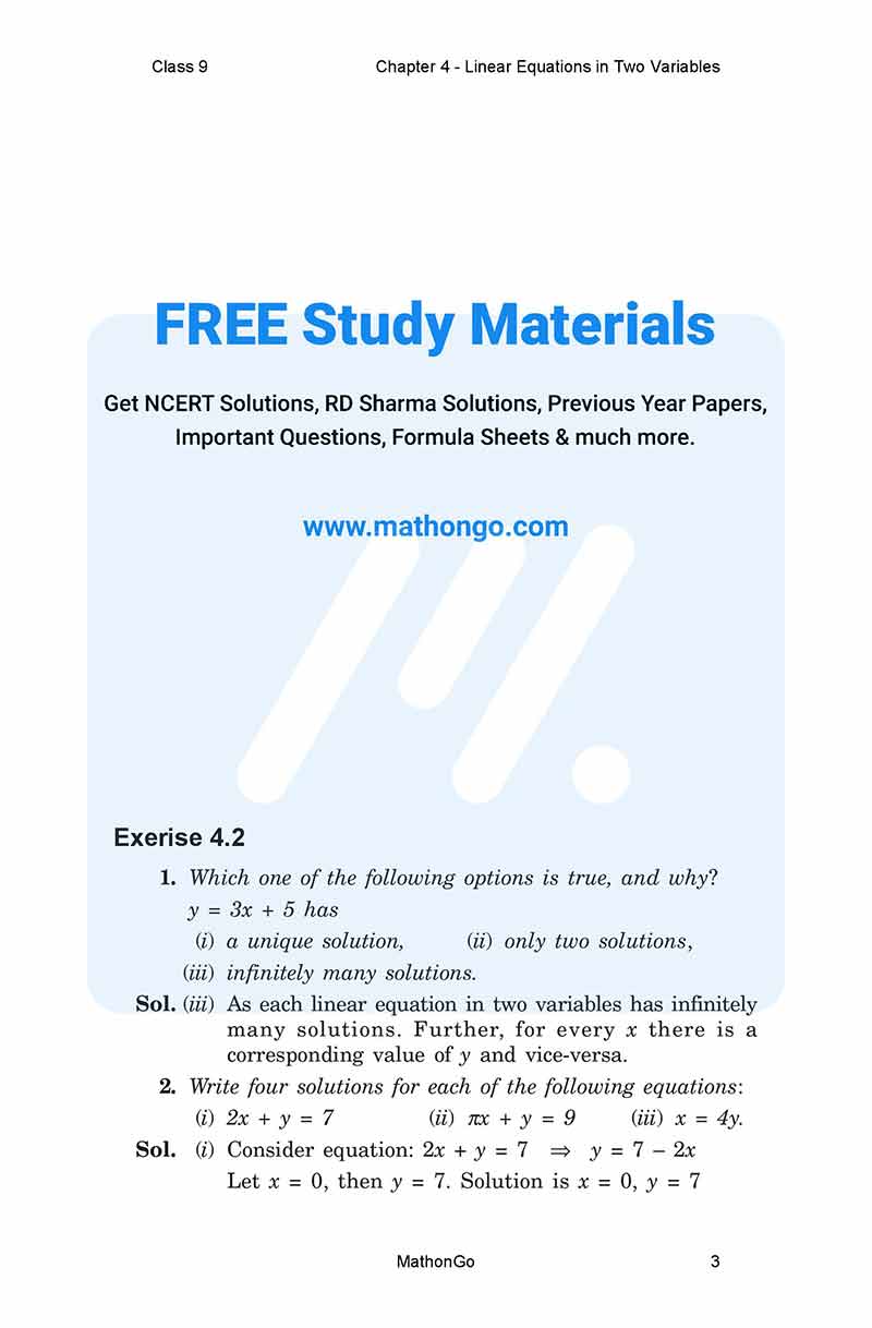 NCERT Solutions for Class 9 Maths Chapter 4 – Linear Equations in Two ...