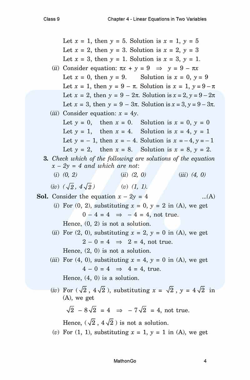 NCERT Solutions for Class 9 Maths Chapter 4 – Linear Equations in Two ...