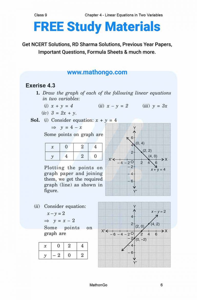 NCERT Solutions for Class 9 Maths Chapter 4 – Linear Equations in Two ...