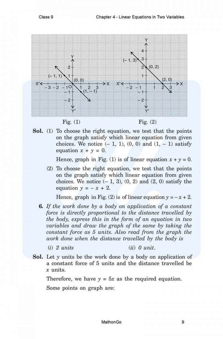 NCERT Solutions for Class 9 Maths Chapter 4 – Linear Equations in Two Variables – MathonGo