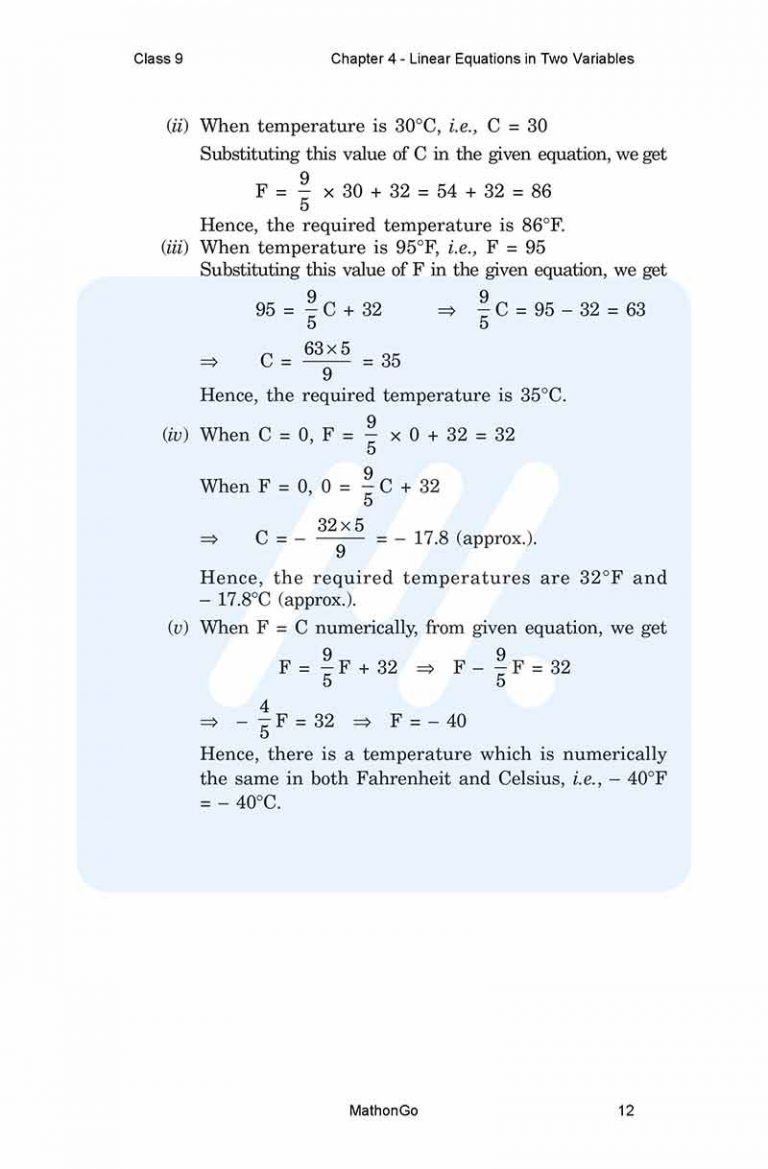NCERT Solutions for Class 9 Maths Chapter 4 – Linear Equations in Two ...