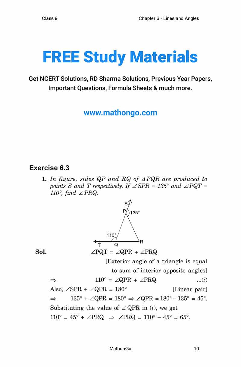 NCERT Solutions for Class 9 Maths Chapter 6 Exercise 6.3 – MathonGo