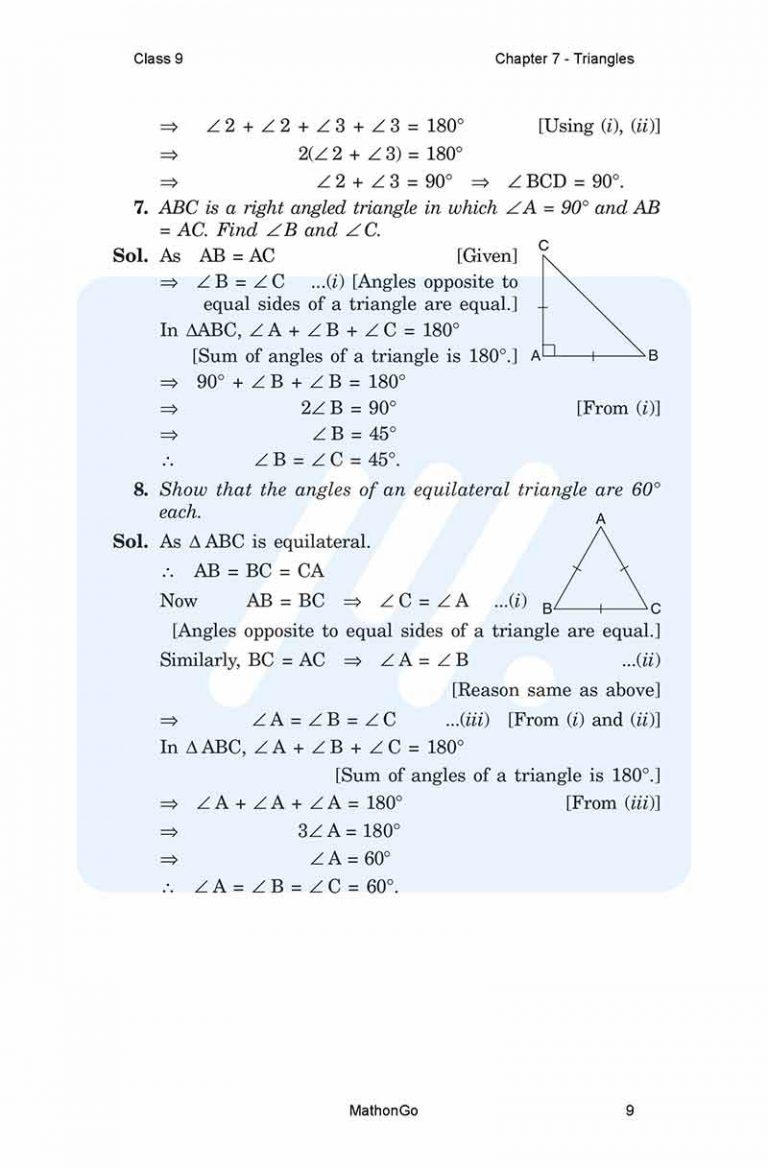 NCERT Solutions for Class 9 Maths Chapter 7 – Triangles – MathonGo
