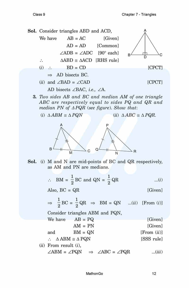 NCERT Solutions for Class 9 Maths Chapter 7 – Triangles – MathonGo