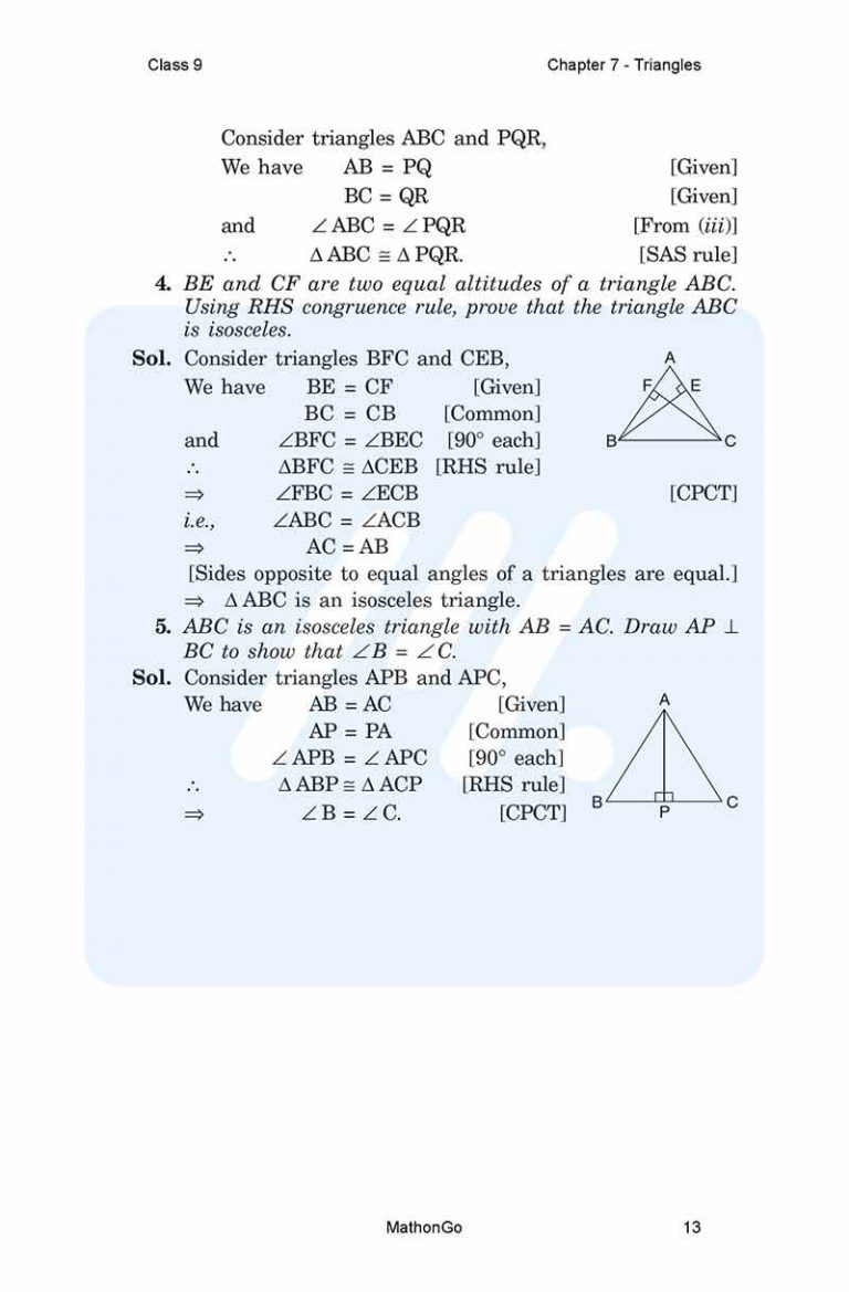 NCERT Solutions for Class 9 Maths Chapter 7 – Triangles – MathonGo