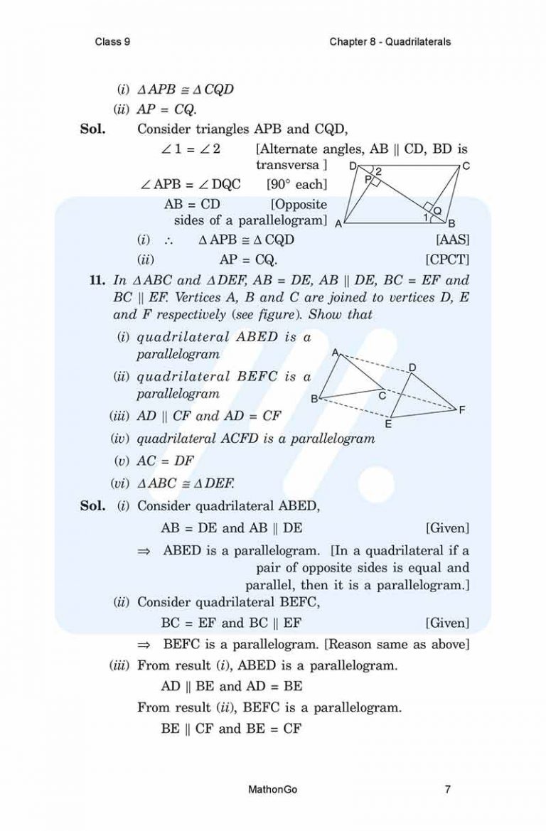 NCERT Solutions for Class 9 Maths Chapter 8 – Quadrilaterals – MathonGo
