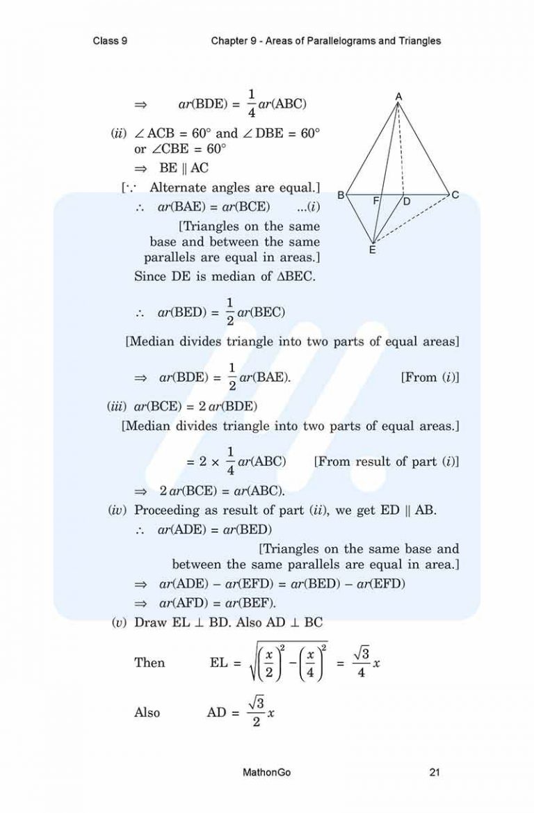 NCERT Solutions for Class 9 Maths Chapter 9 – Areas of Parallelograms and Triangles – MathonGo