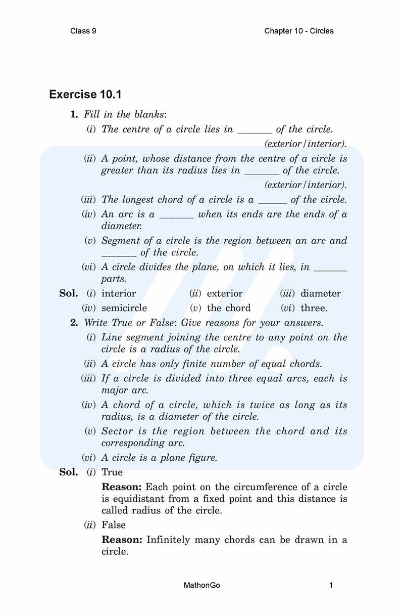 NCERT Solutions for Class 9 Maths Chapter 10 Exercise 10.1 – MathonGo