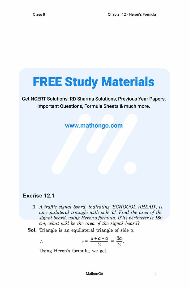 NCERT Solutions for Class 9 Maths Chapter 12 Exercise 12.1 – MathonGo