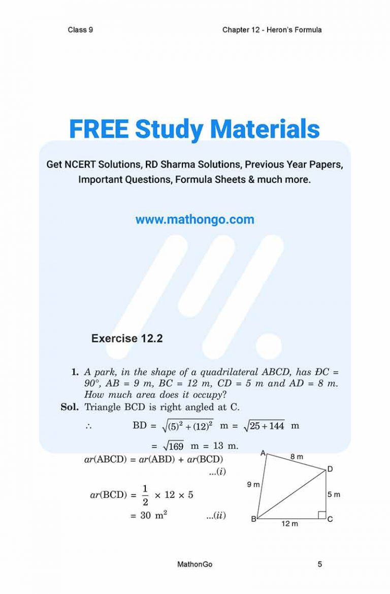 NCERT Solutions for Class 9 Maths Chapter 12 Exercise 12.2 – MathonGo