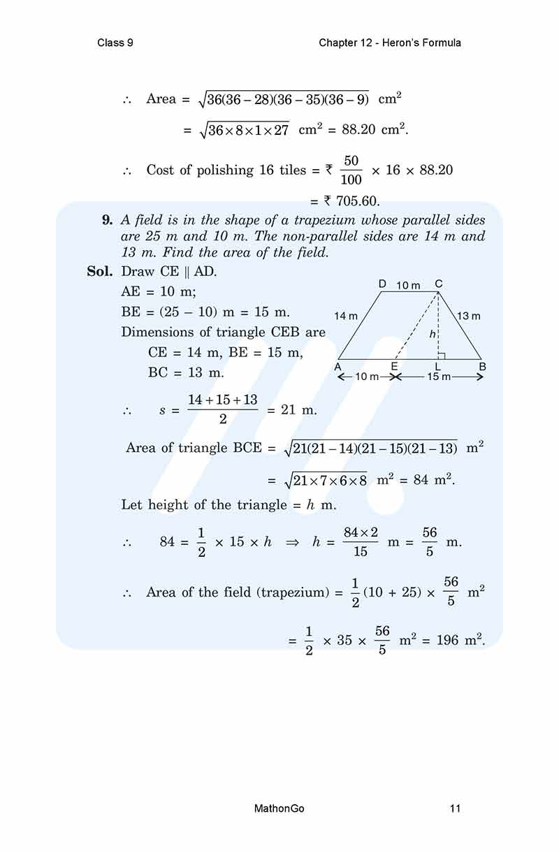 NCERT Solutions For Class 9 Maths Chapter 12 Heron s Formula MathonGo